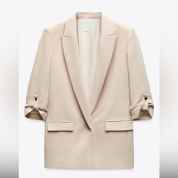 Zara | Jackets & Coats | Zara Cream Blazer With Structured Shoulders ...